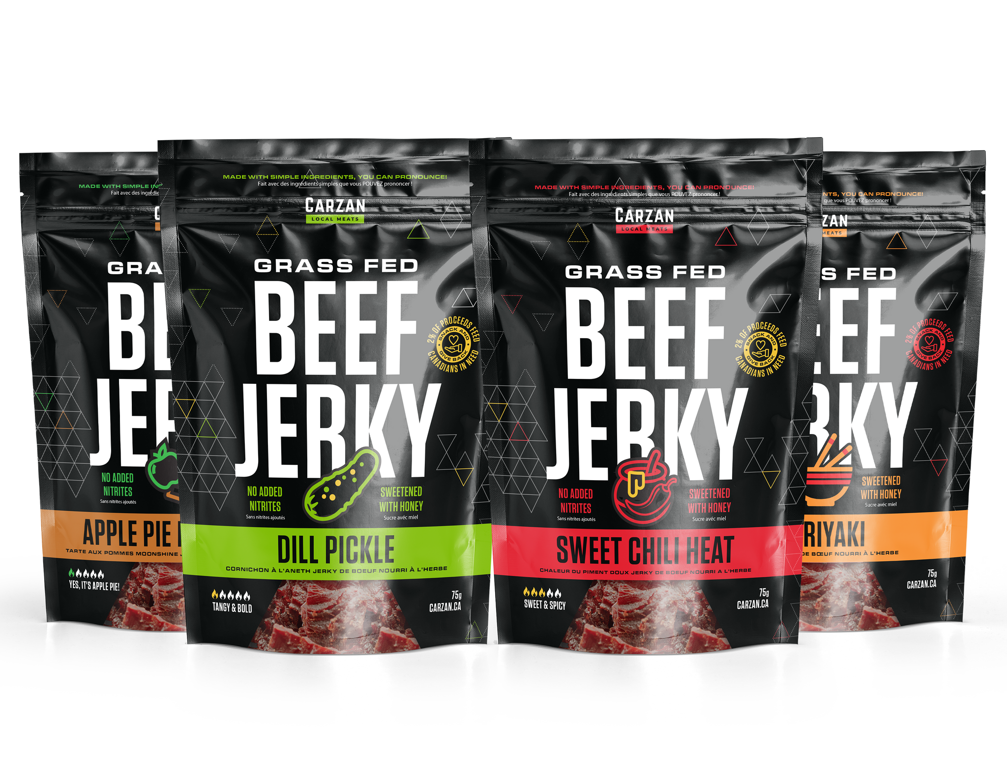 Carzan | Four the Trail | 4-Bag Grass-Fed Beef Jerky Variety Pack (70g ...