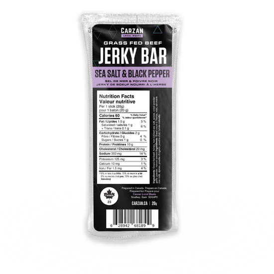 Carzan | Sea Salt & Pepper Grass-Fed & Finished Beef Jerky Bar (20g ...